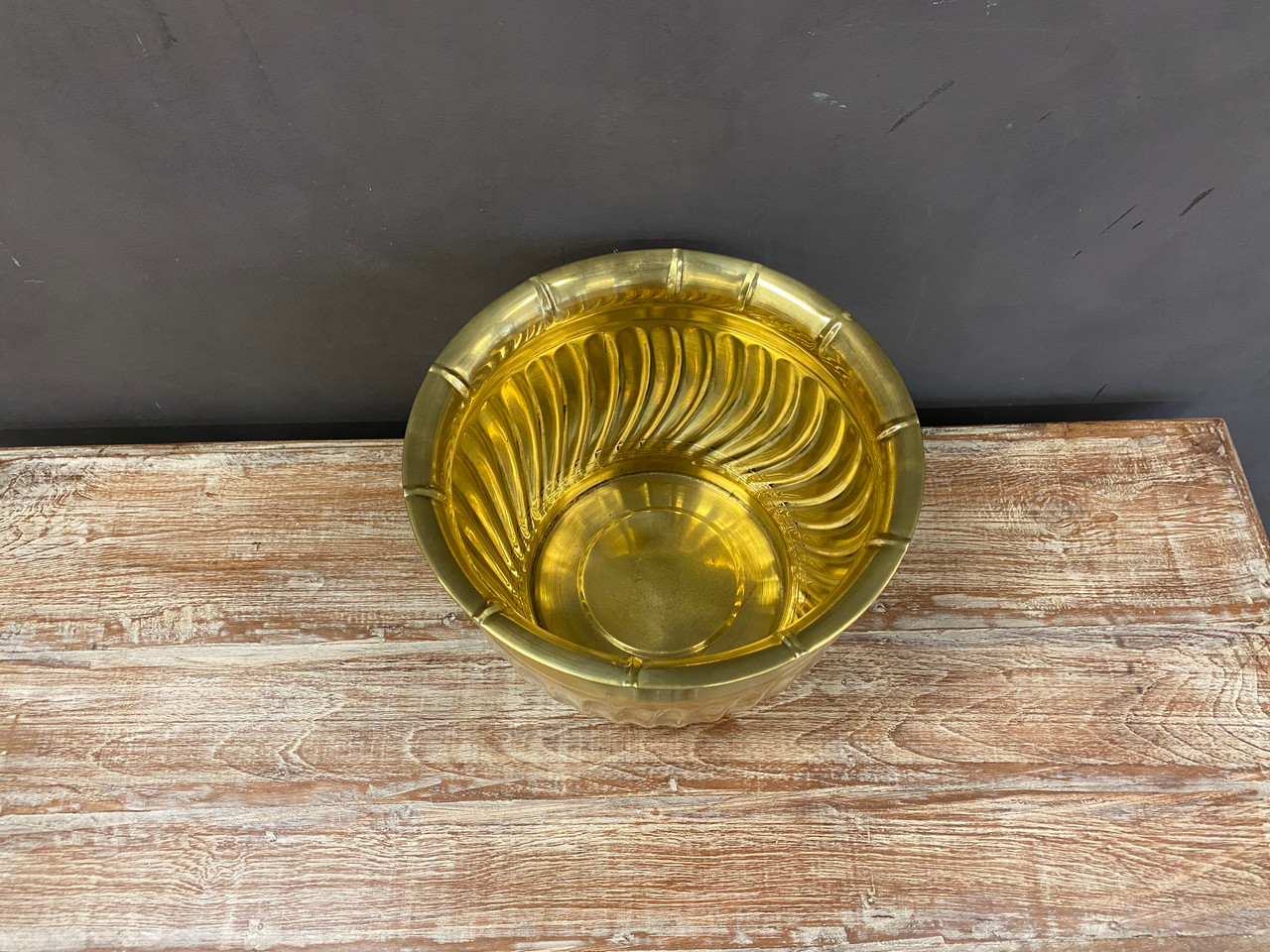 Round Brass Stripes Planter -Xtra Large - Sohal Living