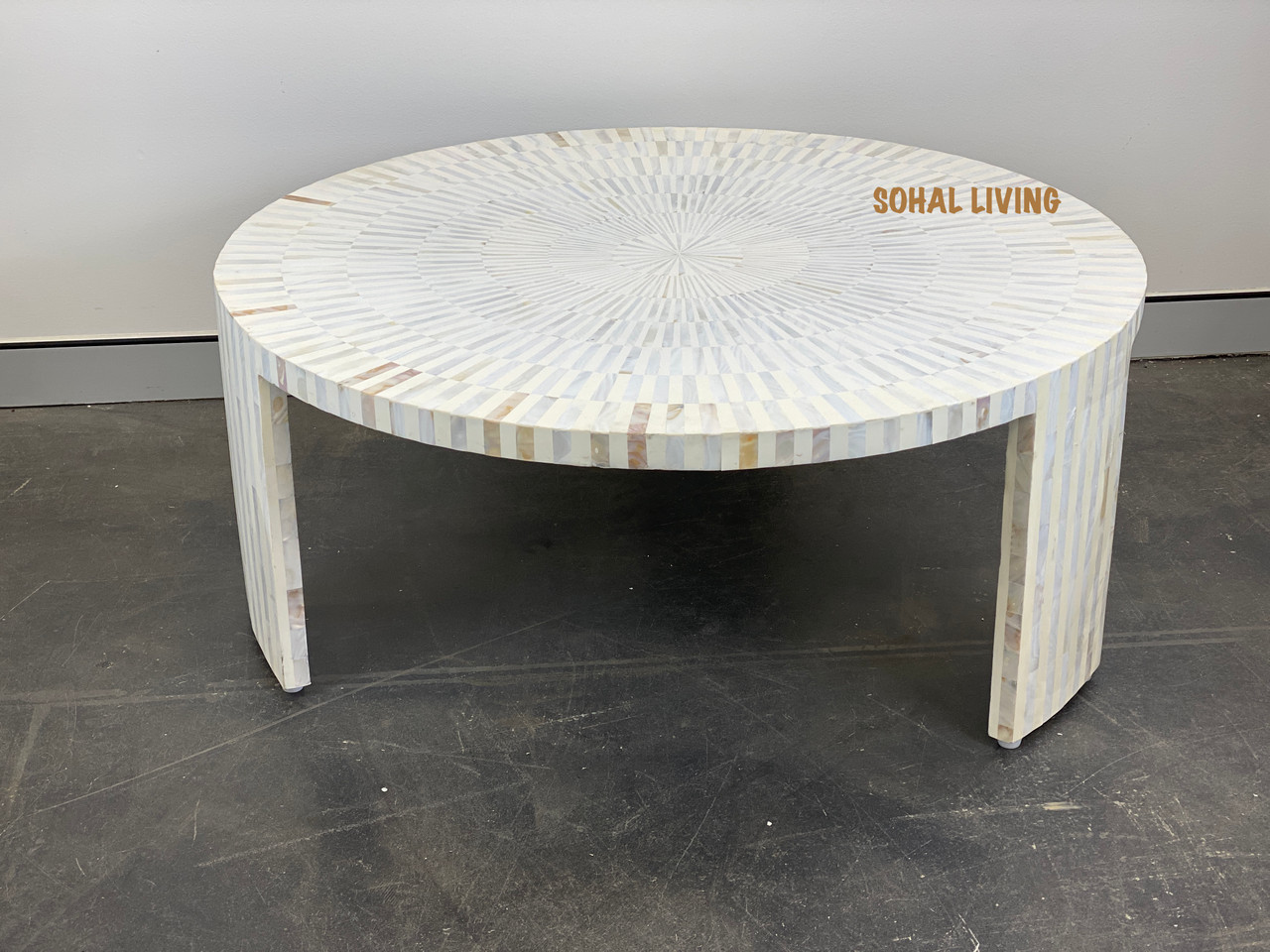 Mother of Pearl Inlay Striped Coffee Table - White - Sohal Living
