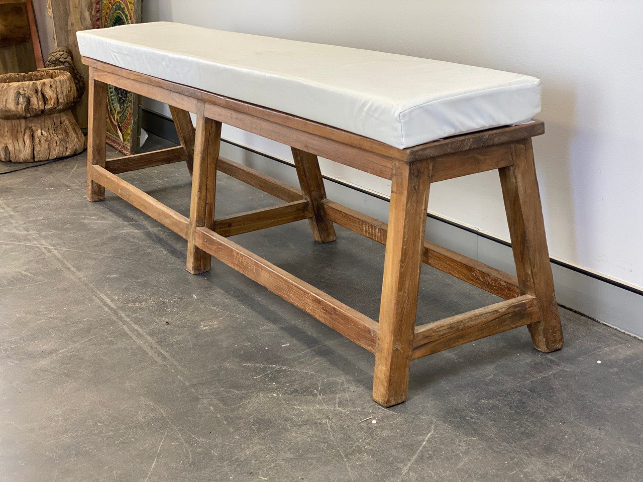 Vintage Indian Bench with Leatherite Cushion - Sohal Living