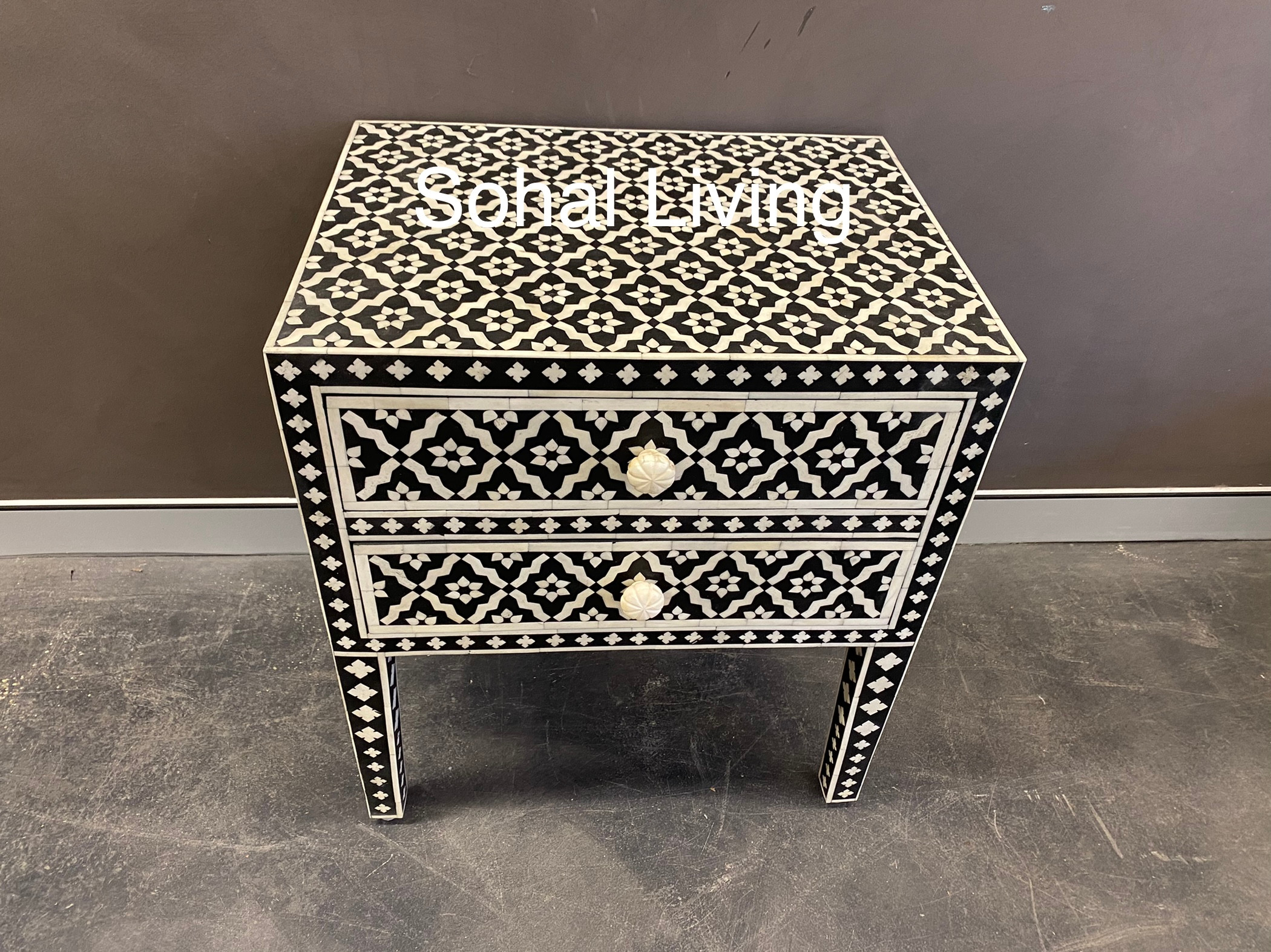 Bone Inlay Wall Paper Bedside - Black - Sohal Living