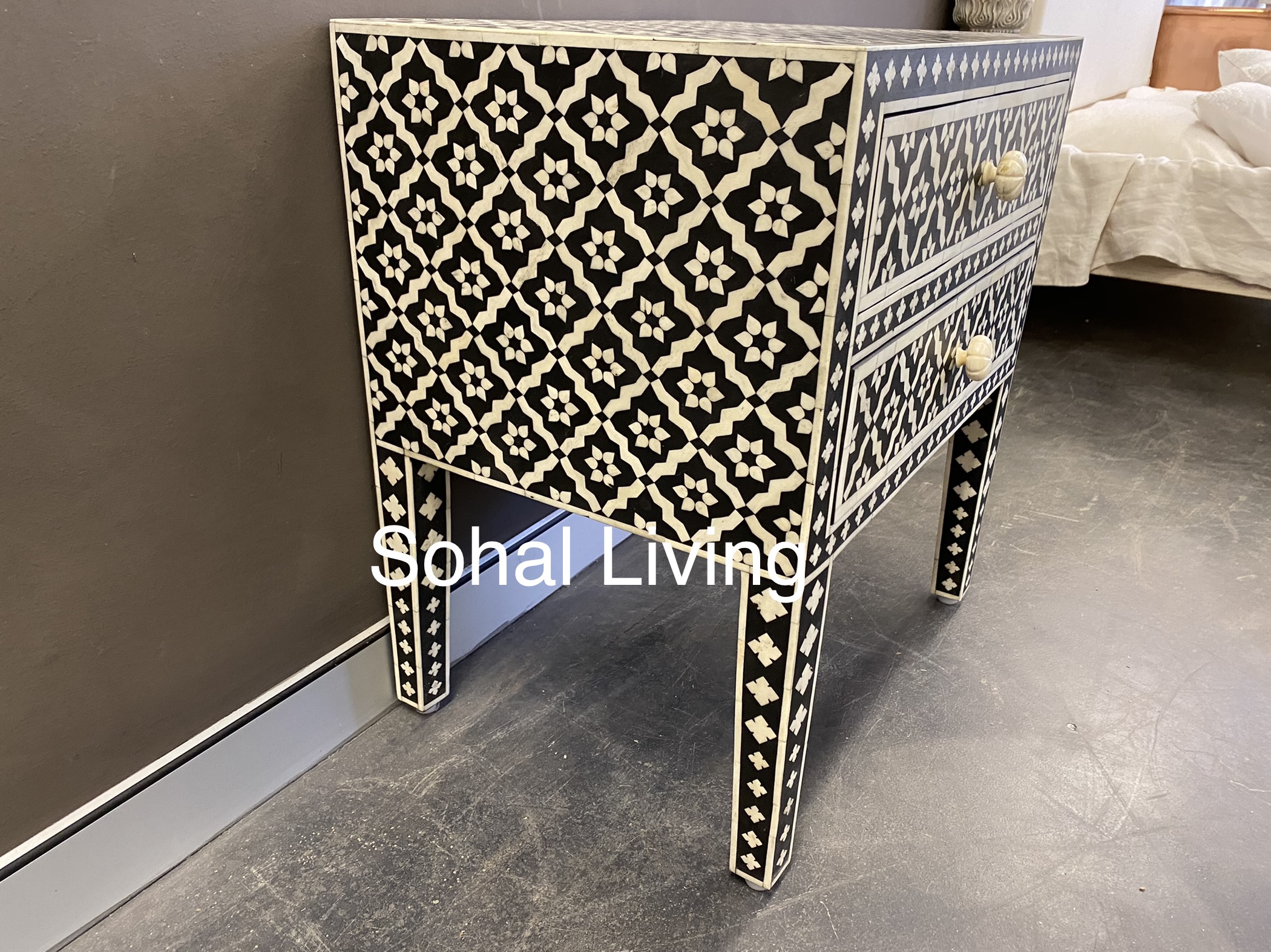 Bone Inlay wall paper bedside - Black - Sohal Living
