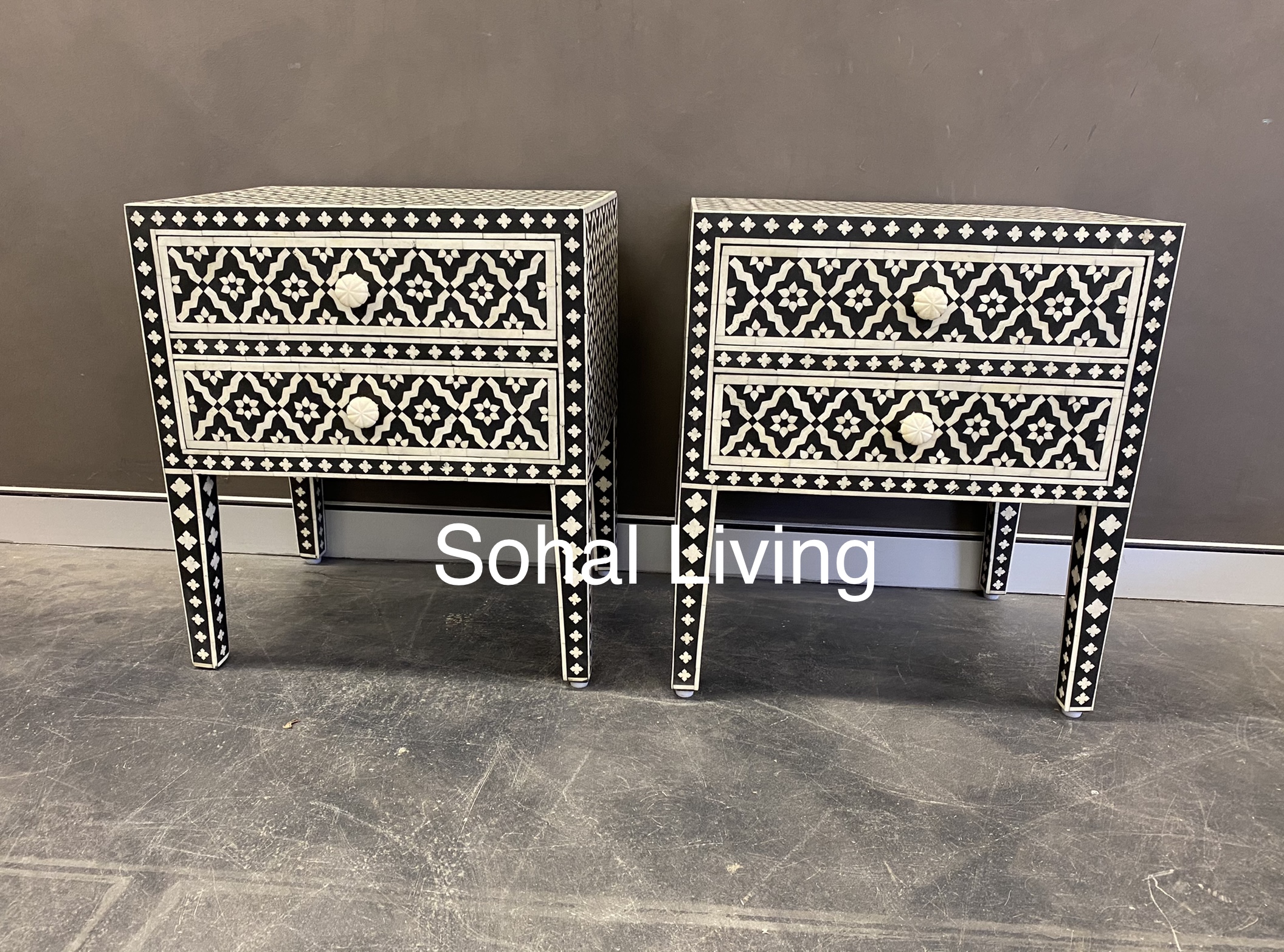 Bone Inlay wall paper bedside - Black - Sohal Living