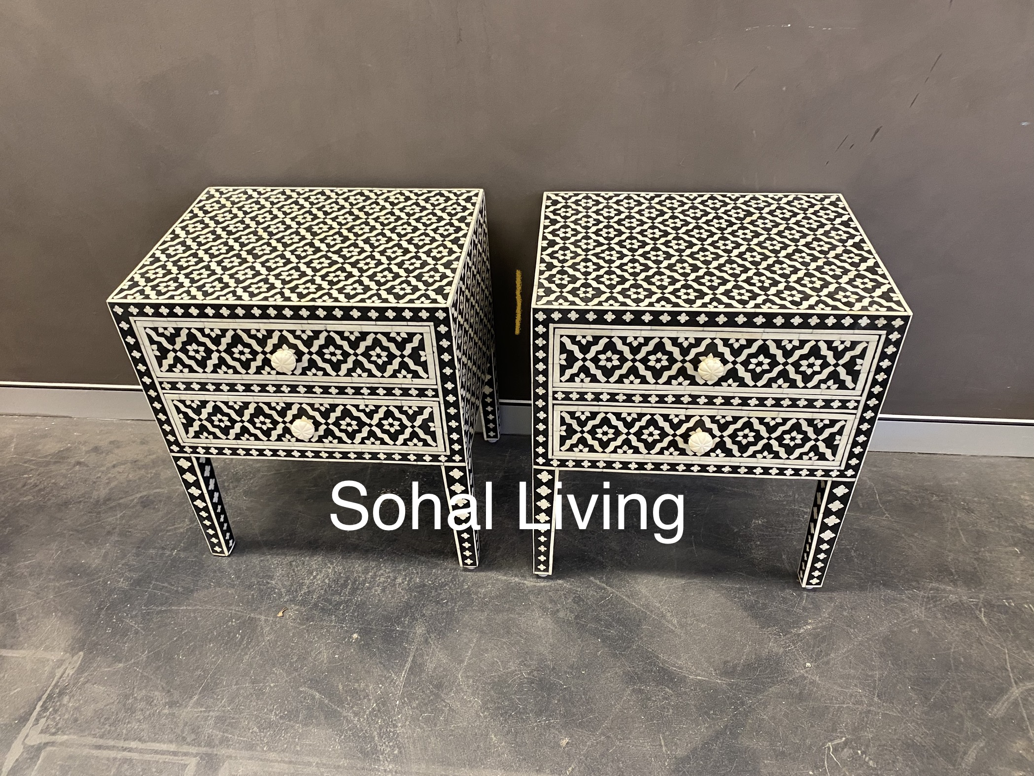 Bone Inlay wall paper bedside - Black - Sohal Living