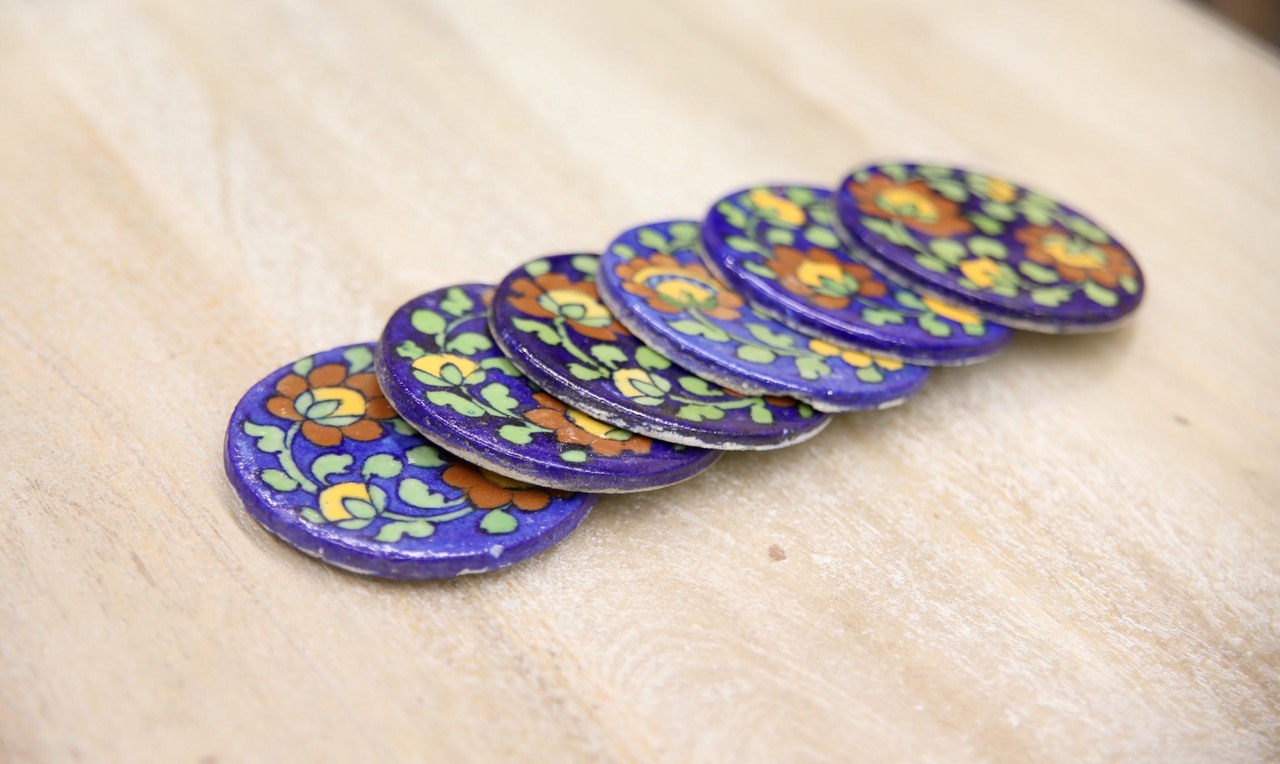 Blue Pottery coaster , set of 4 - Sohal Living