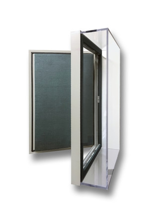 Painted Panel Leg Table Case with Lift-Off Vitrine