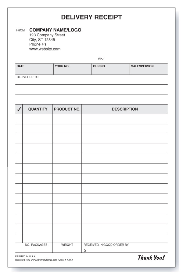 Delivery Receipt Windy City Forms Delivery Receipt Windy City Forms