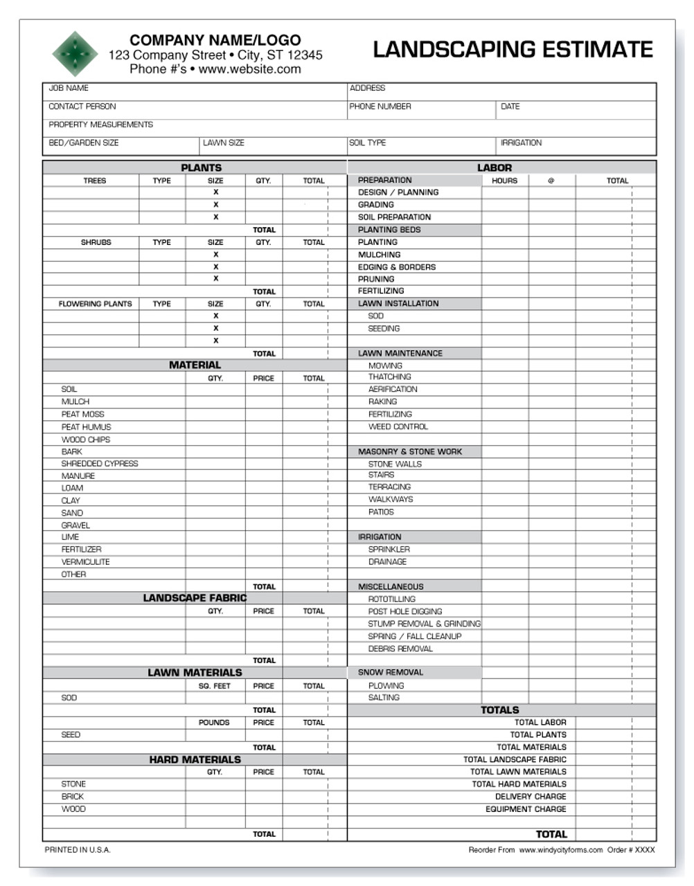 Landscaping Estimate Windy Forms Landscaping Estimate Windy Forms