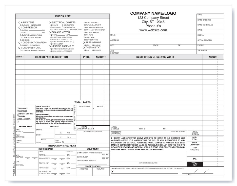 HVAC Invoice Template, HVAC Service Order Invoice Version 2|Windy City ...