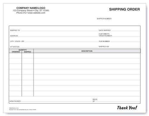 Shipping Order - Windy City Forms