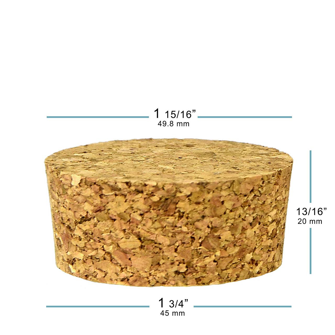 Tapered Agglomerated Cork 1 15/16" Top Diam, 1 3/4" Bottom Diam, 13/16 ...