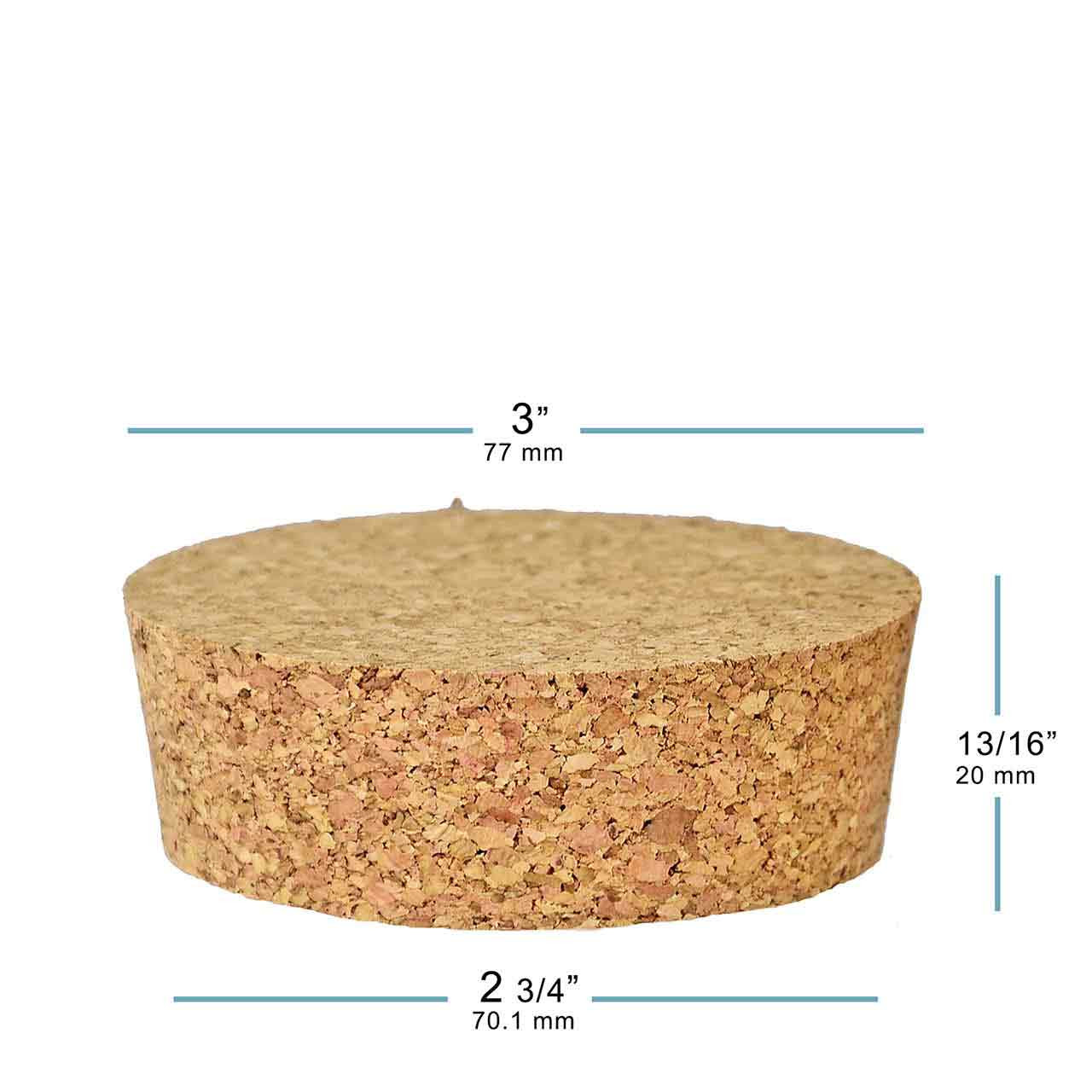 Tapered Agglomerated Cork 3" Top Diam, 2 3/4" Bottom Diam, 13/16" H ...