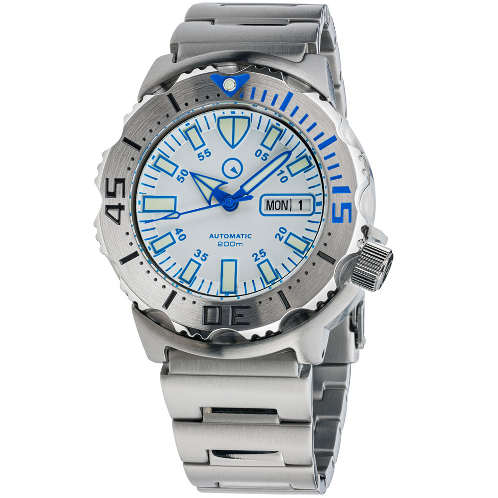 Islander White Dial Automatic Dive Watch with AR Double Dome Sapphire ...