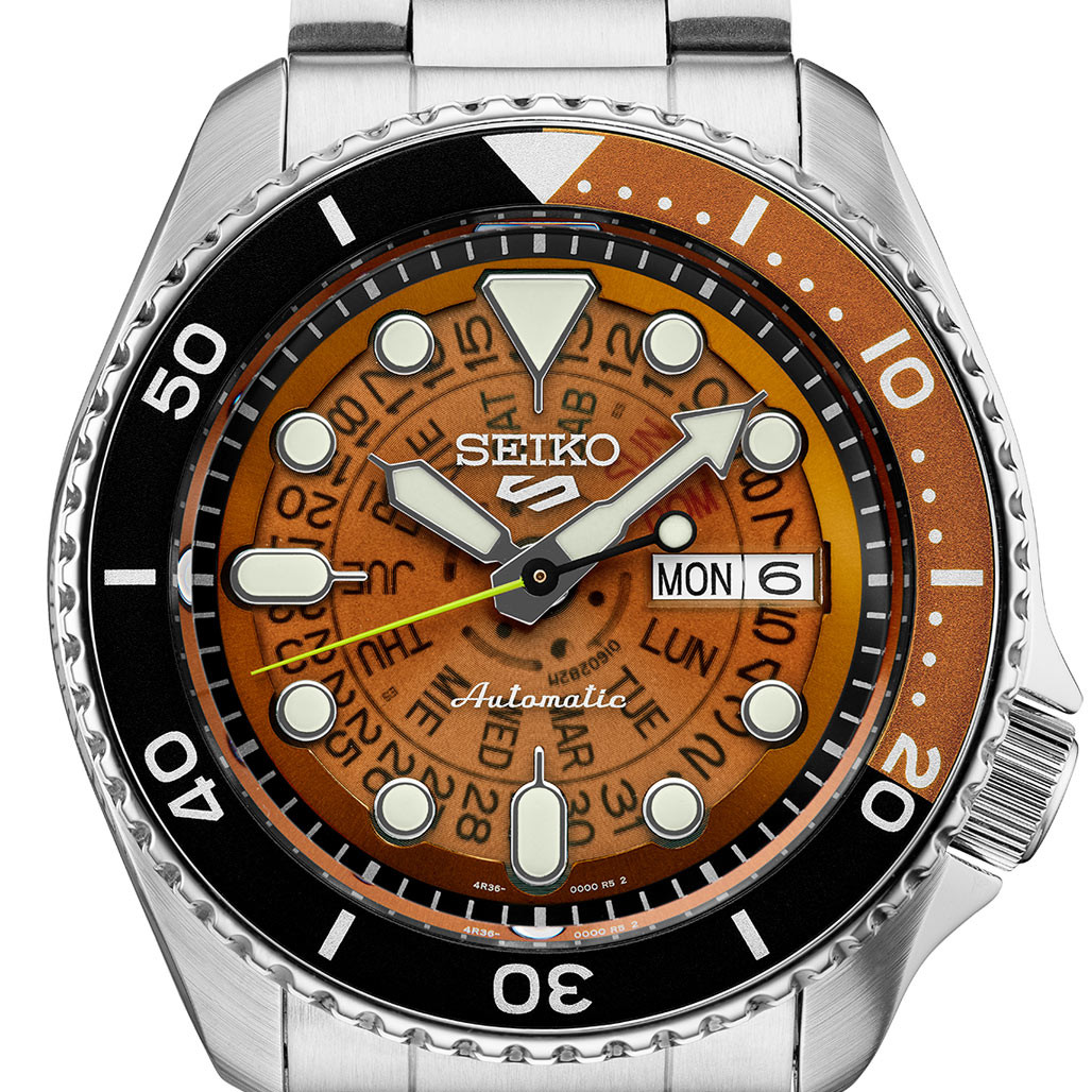 Seiko 5 Sports "Time-Sonar" Watch with Brown See-Thru Dial #SRPJ47