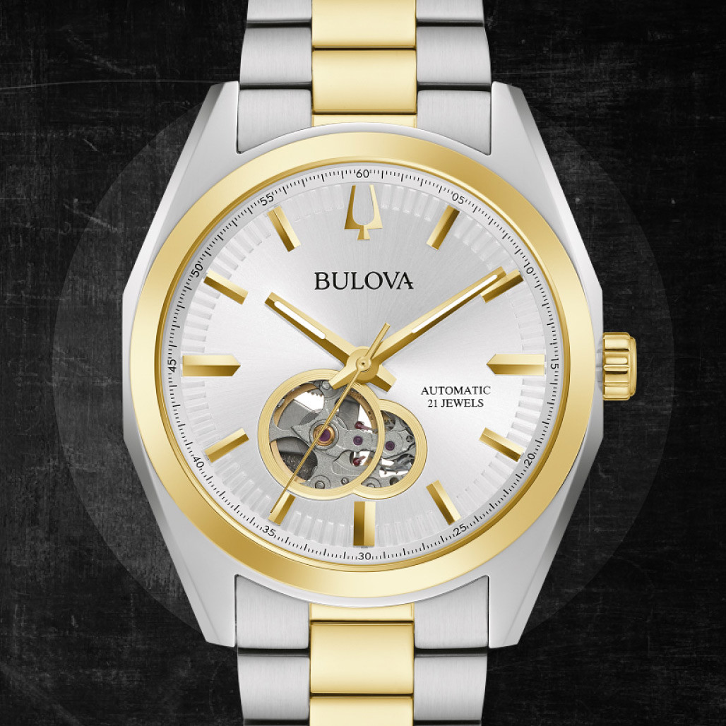 Bulova Surveyor Automatic Watch with Two-Tone Case and Open Heart ...