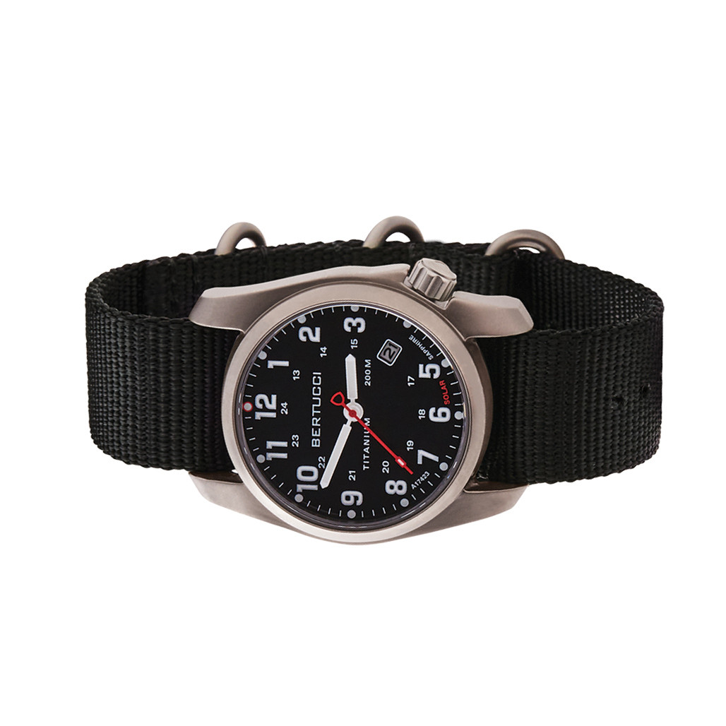 Bertucci A-2T Solar Classic Titanium Field Watch with Black Nylon Strap ...