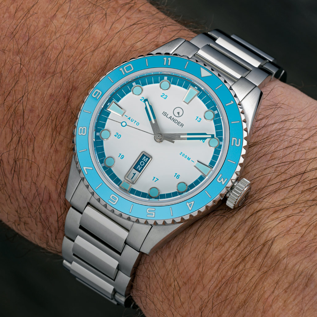 Islander Greenport 39mm Dive Watch with White Dial and Blue Accents # ...