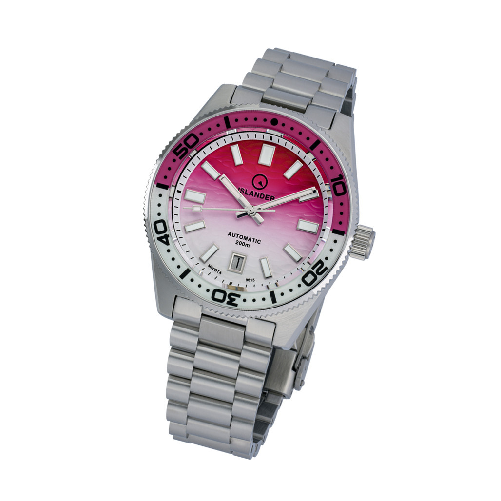 Islander Northport Automatic Dive Watch with Pink and White Ripple Dial ...