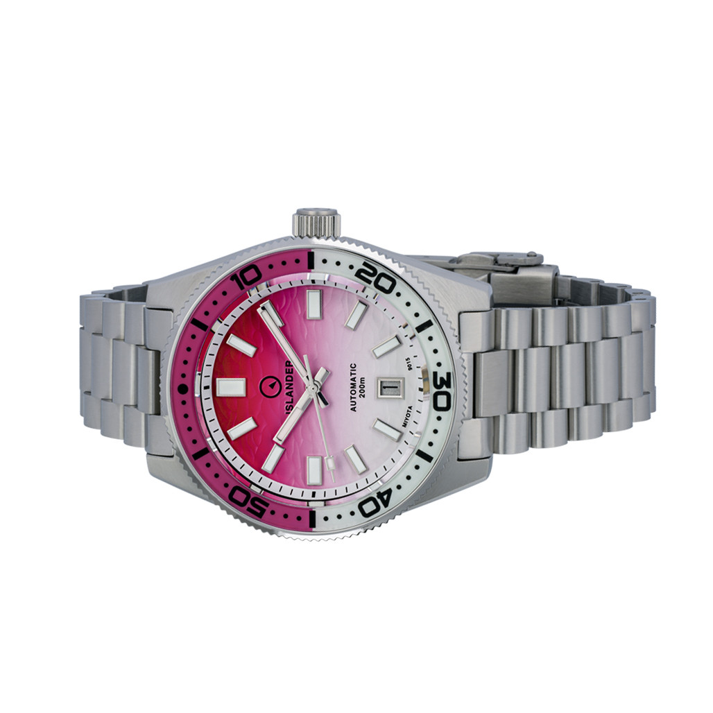 Islander Northport Automatic Dive Watch with Pink and White Ripple Dial ...