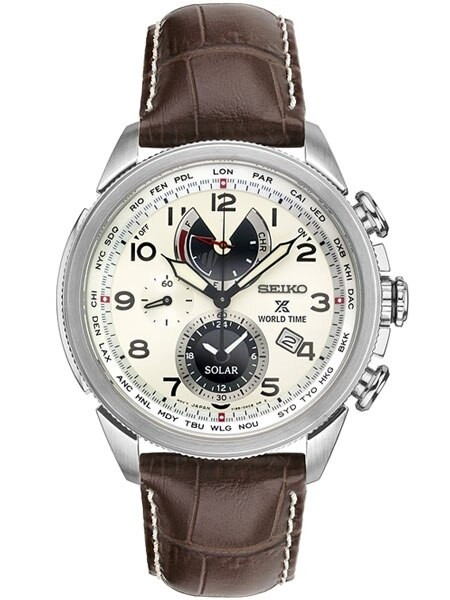 Seiko Solar Powered World Time Chronograph Watch with Sapphire Crystal ...
