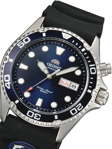 Orient Ray Blue Dial 21-Jewel Automatic Dive Watch on Rubber Strap # ...