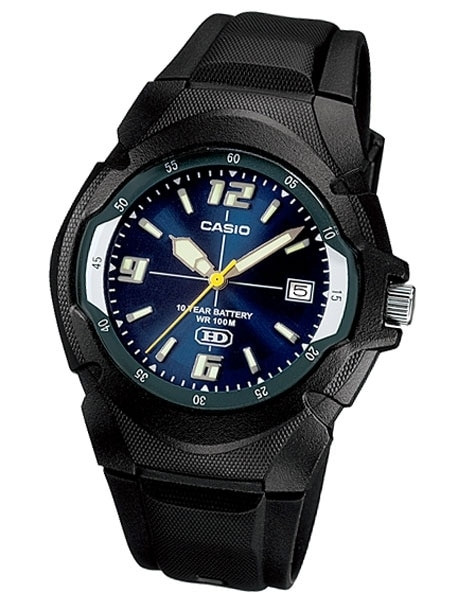 Casio Black Resin Quartz Analog Watch with a Radiant Blue Dial #MW-600F-2AV