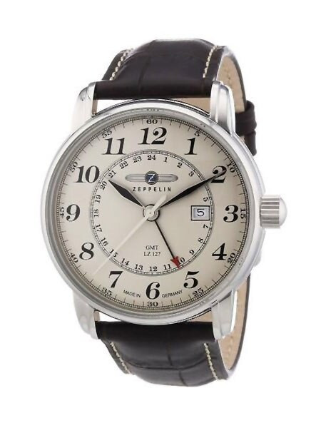 Graf Zeppelin Dual Time, GMT Watch with Red Tipped 24-hr Hand. #7642-5