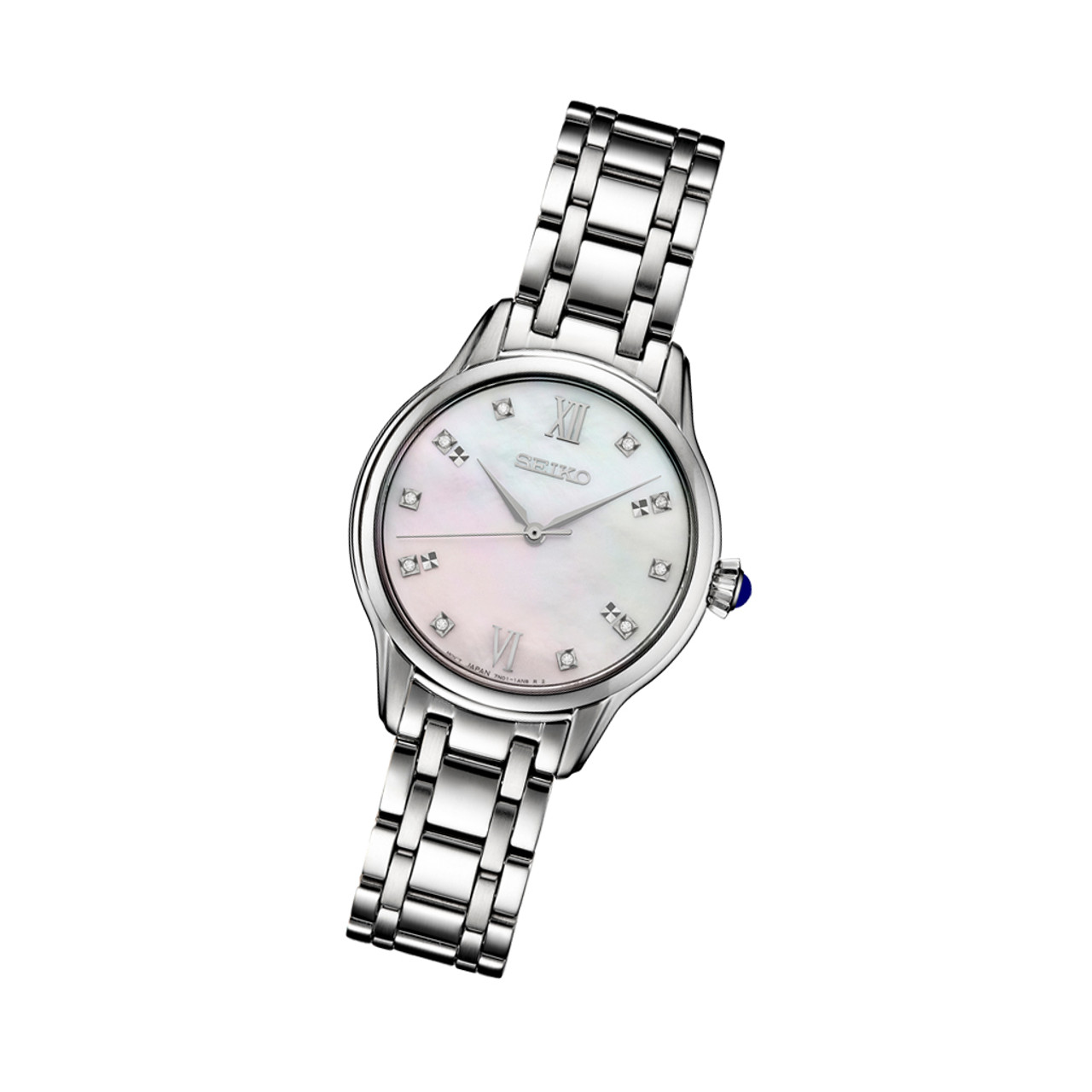 Seiko Diamonds Mother Of Pearl Quartz Dress Watch With Sapphire Crystal
