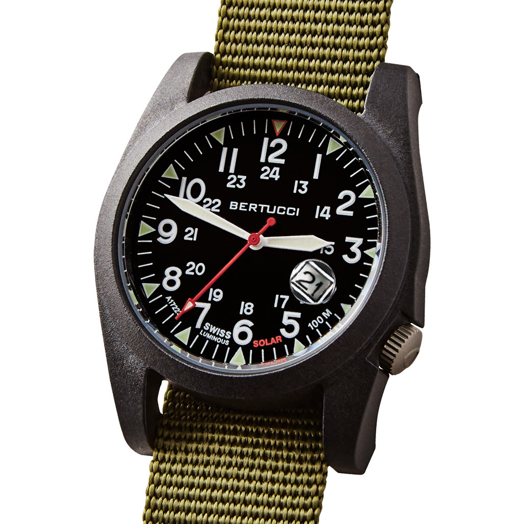 Bertucci A-3PS Solar Field Watch with Forest Nylon Strap #13801