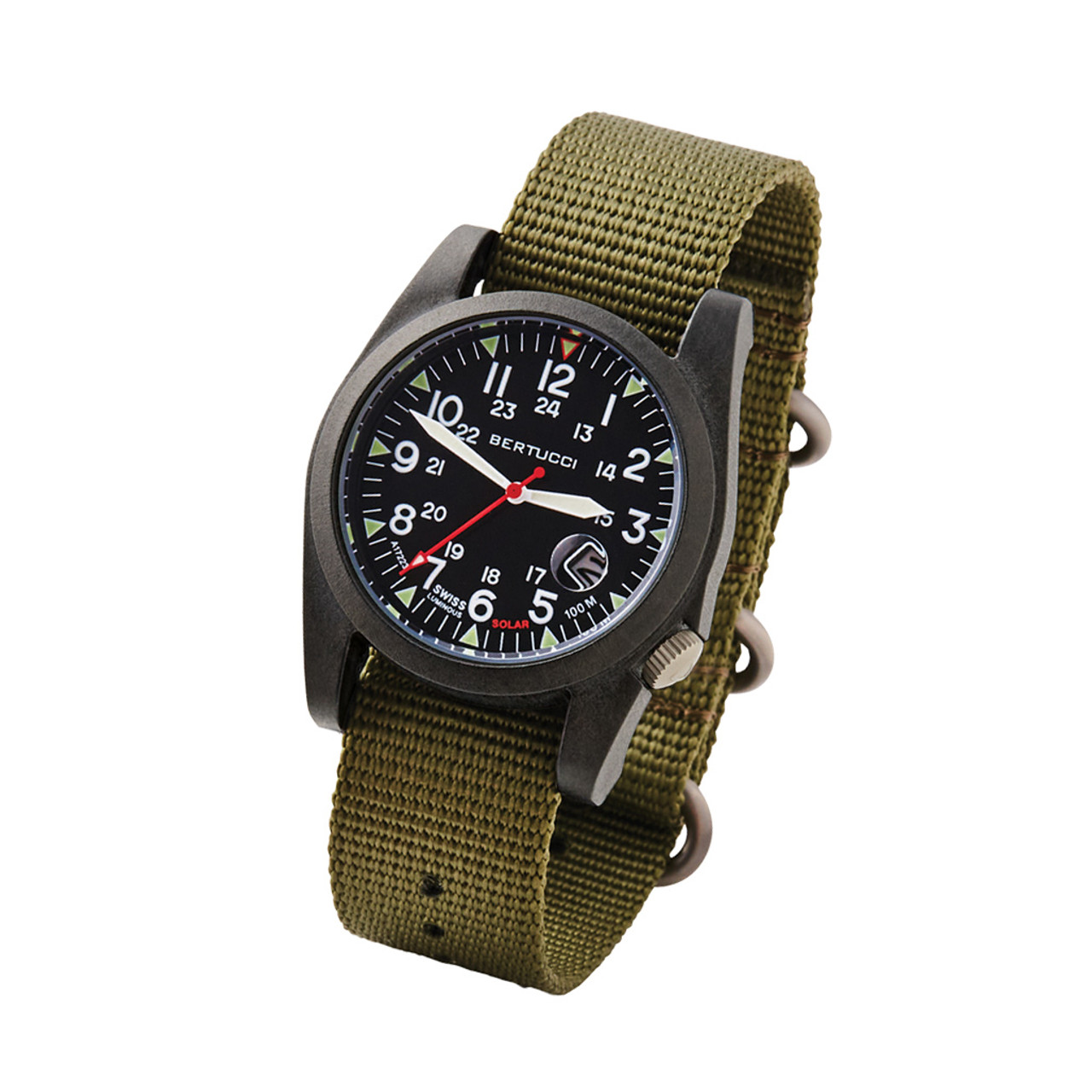 Bertucci A-3PS Solar Field Watch with Forest Nylon Strap #13801
