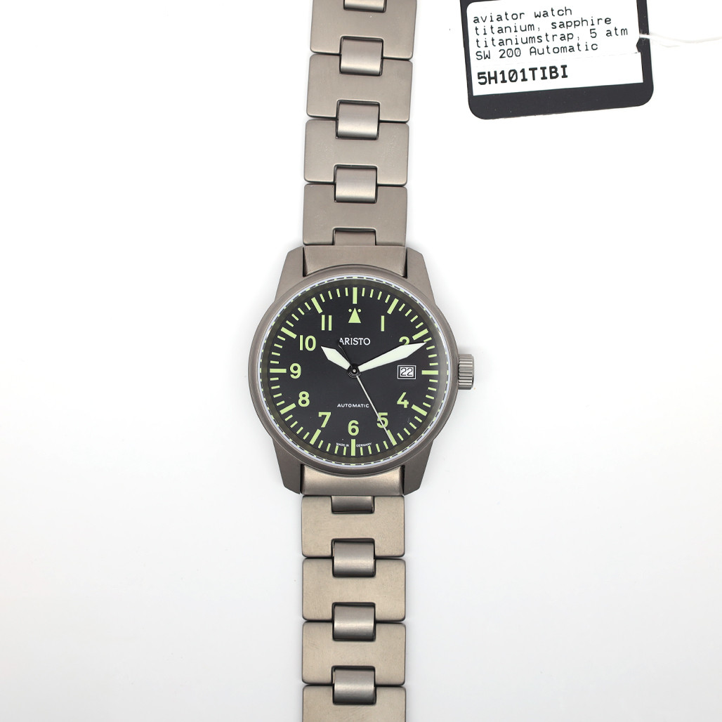 Aristo 40mm Titanium Swiss Automatic Aviator Watch #5H101TIBI