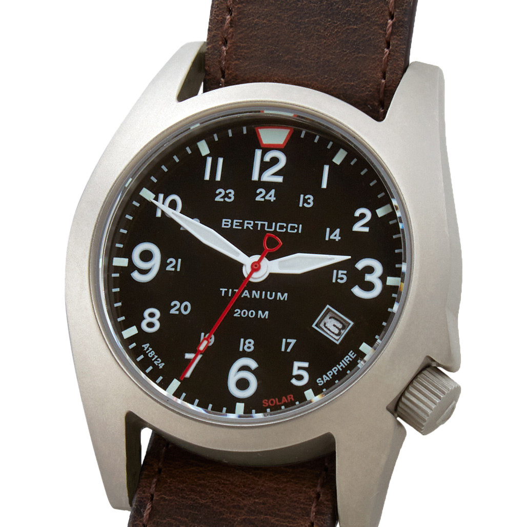 Bertucci A-7T Retrospec Solar Titanium Field Watch with Alpina Brown ...
