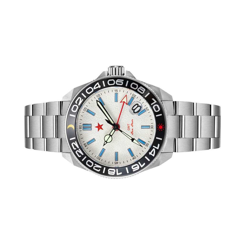 Red Star SEA STAR 4 GMT Watch with Silver Dial and Passive Luminous ...