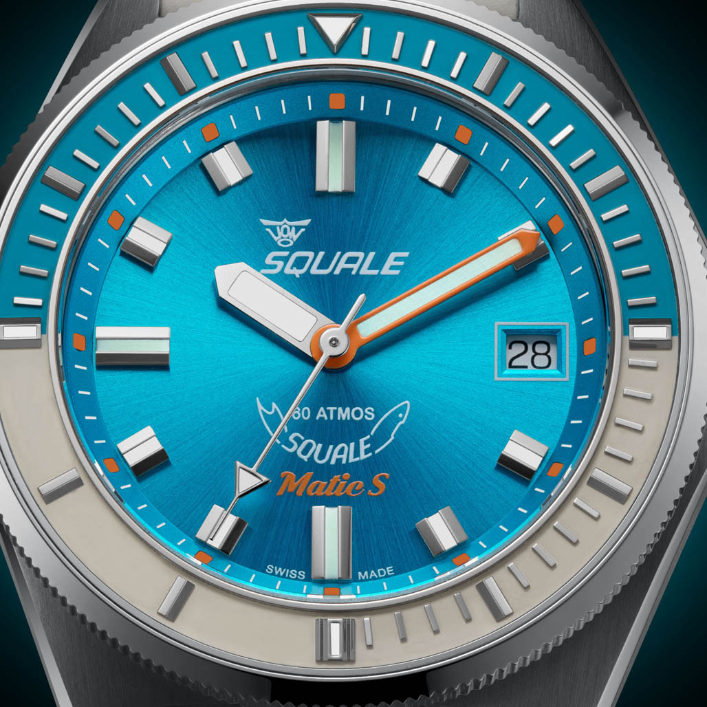 Squale Matic S Light Blue Watch with Mosaic Rubber Strap #MATICLBWLB.MRLB