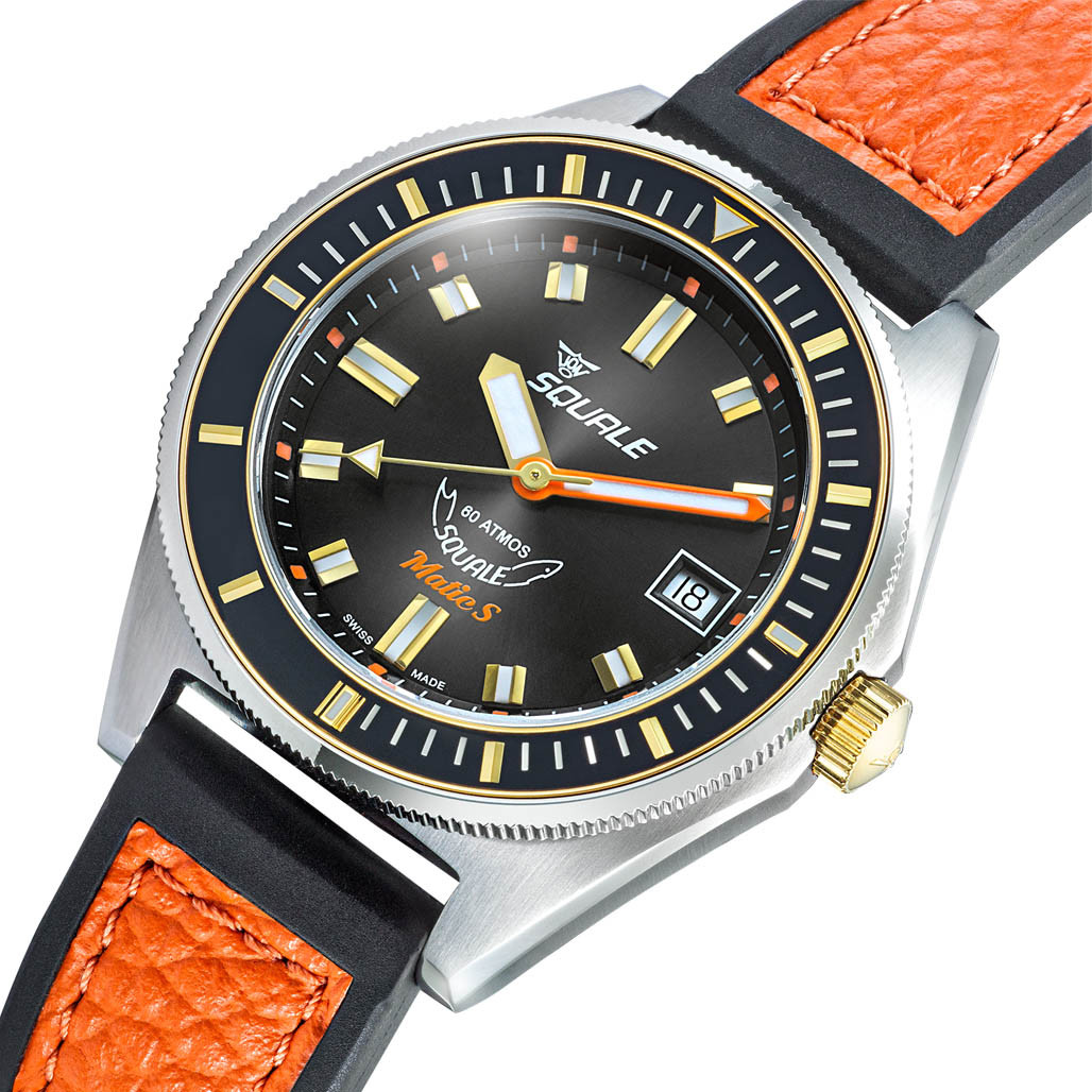 Squale Matic S Black Dial Watch with Leather-Rubber Strap #MATICGBKBK.RLOR