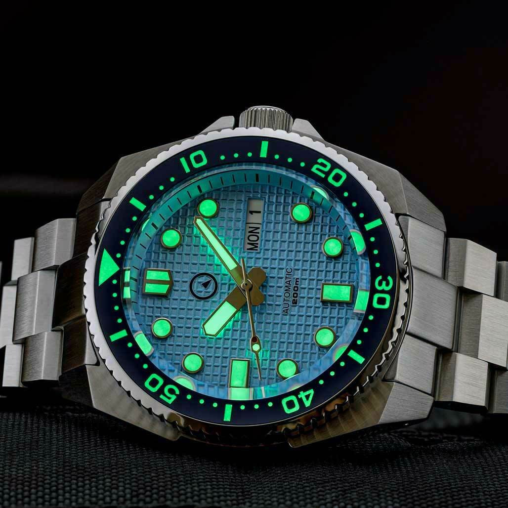 Islander Ice Blue Waffle Dial Automatic Dive Watch with AR DD Sapphire ...