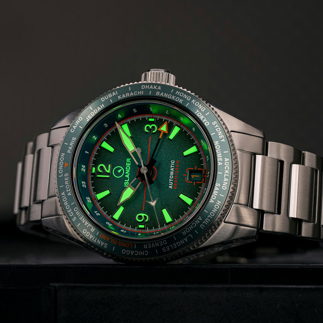 Islander Calabro GMT World Time Automatic Watch with Green Dial #ISL-193