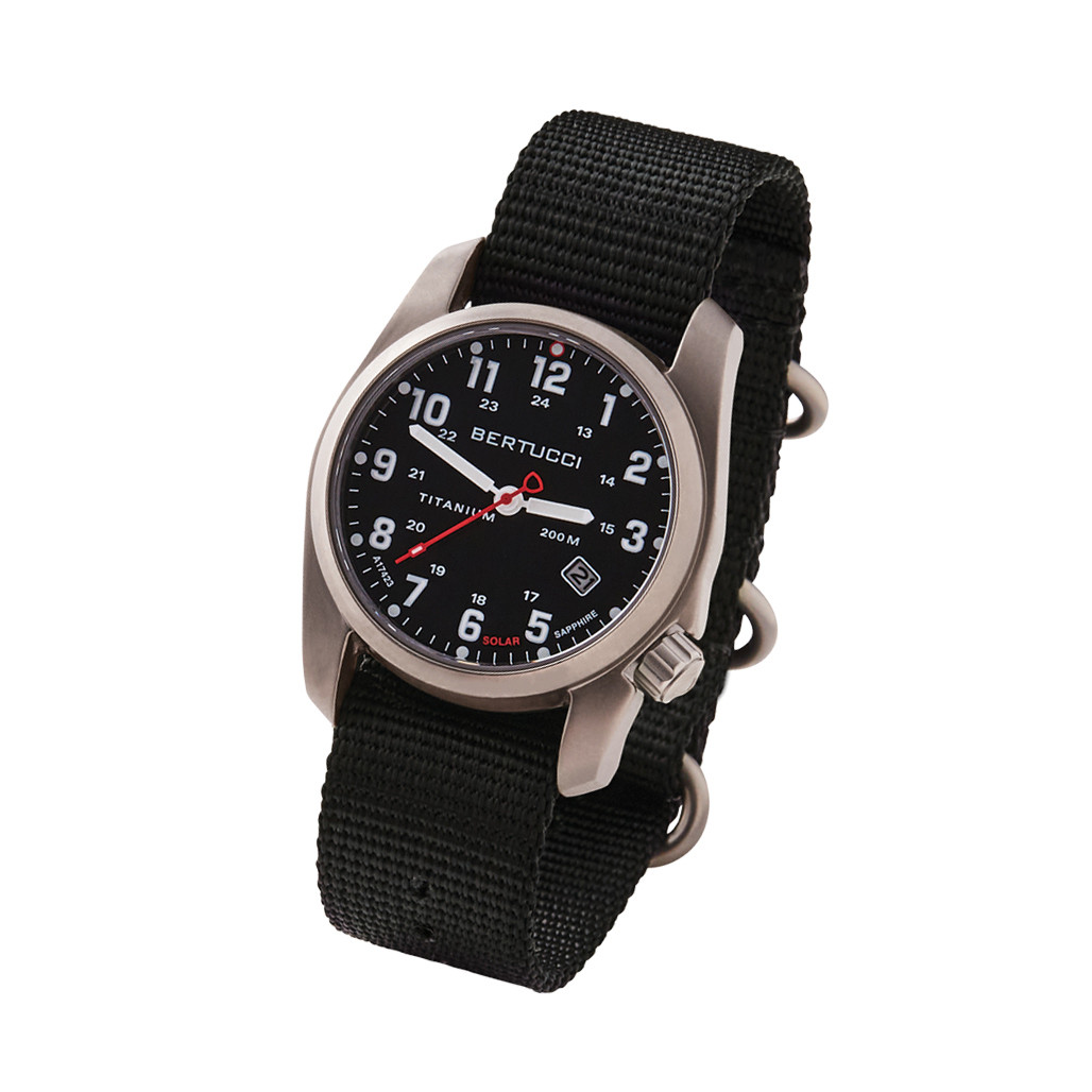 Bertucci A-2T Solar Classic Titanium Field Watch with Black Nylon Strap ...