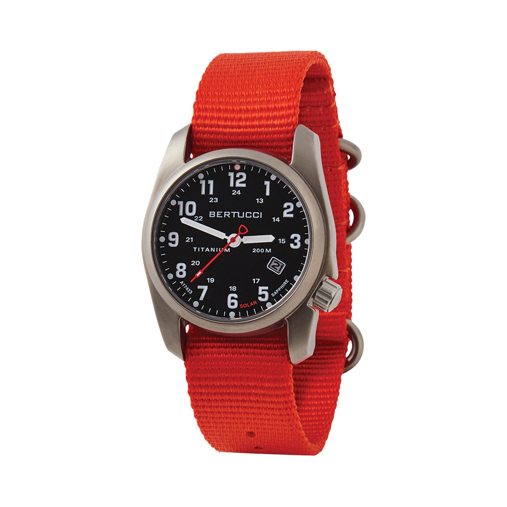 Bertucci A-2T Solar Classic Titanium Field Watch with Orange Nylon ...