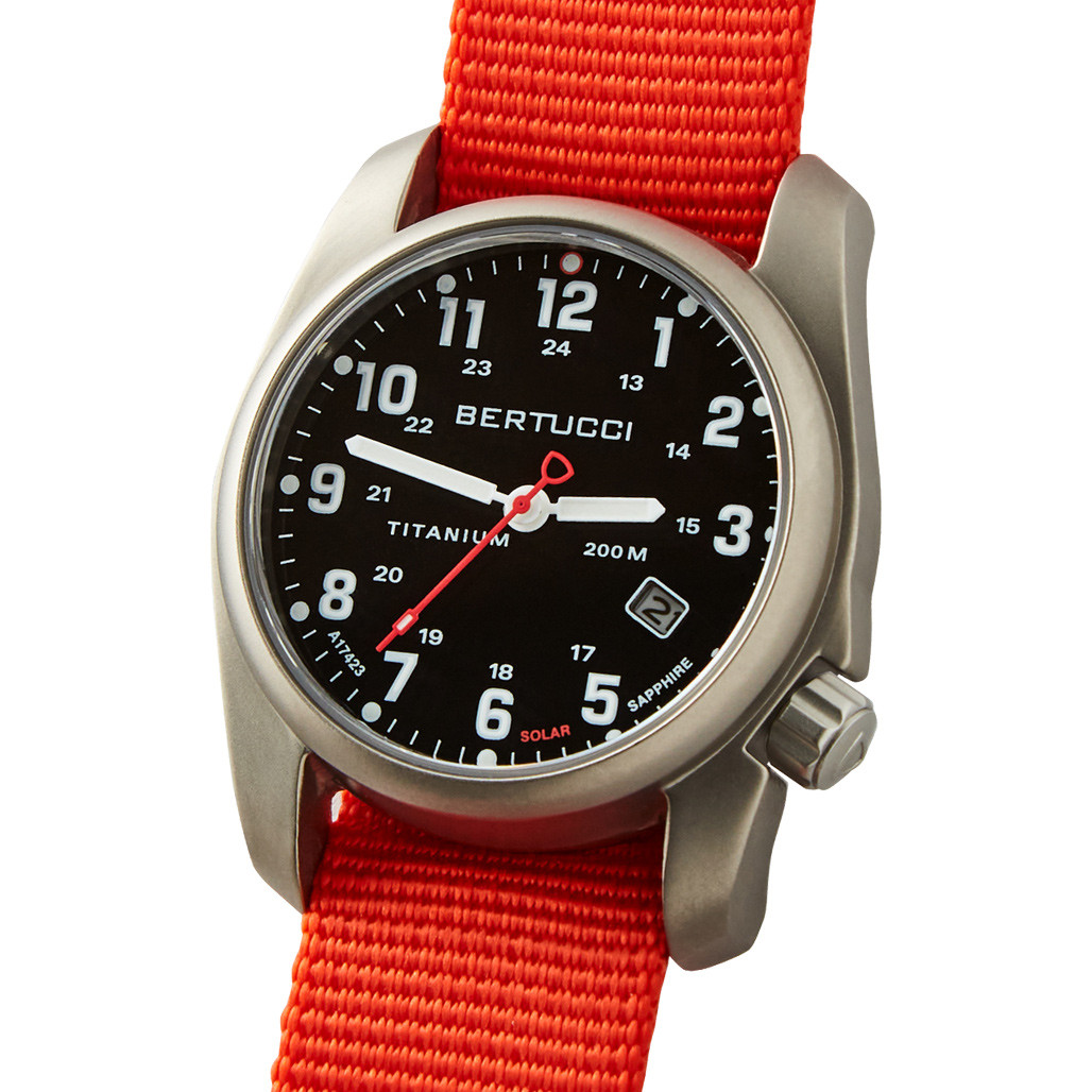 Bertucci A-2T Solar Classic Titanium Field Watch with Orange Nylon ...