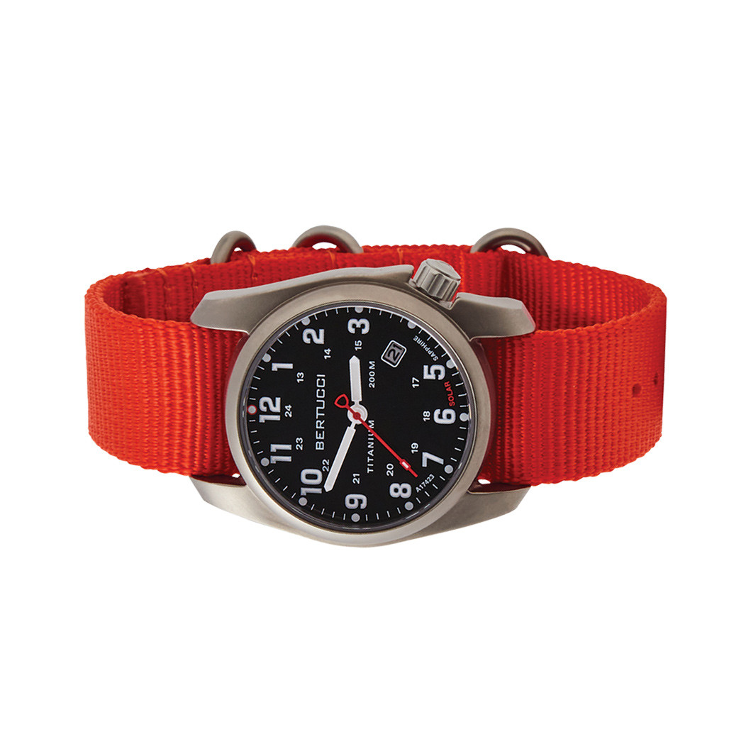 Bertucci A-2T Solar Classic Titanium Field Watch with Orange Nylon ...