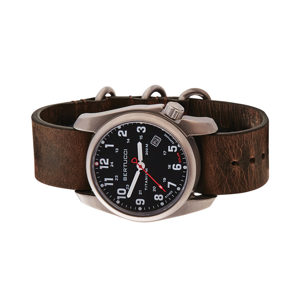 Bertucci A-2T Solar Classic Titanium Field Watch with Brown Leather ...