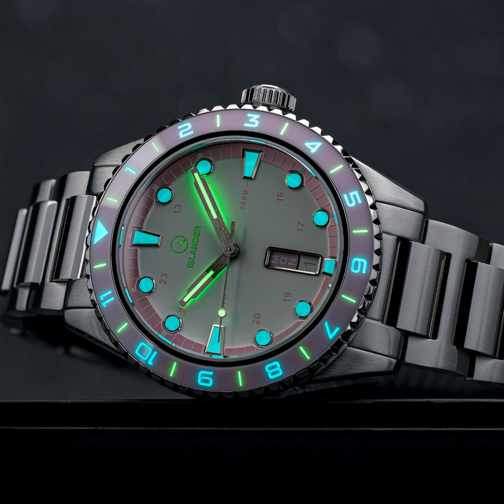 Islander Greenport 39mm Dive Watch with White Dial and Pink Accents # ...