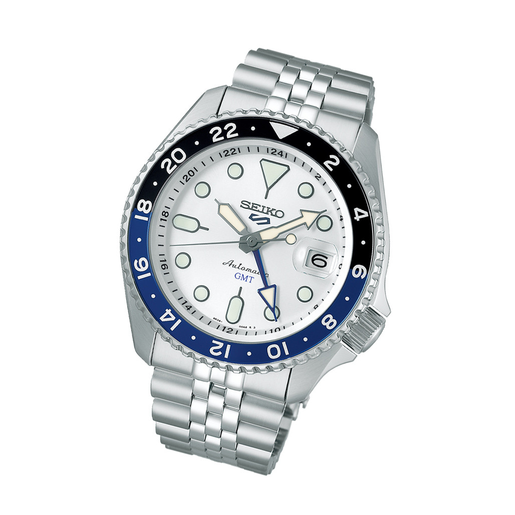 Seiko 5 Sports Automatic GMT Watch with Silver-White Dial #SSK033