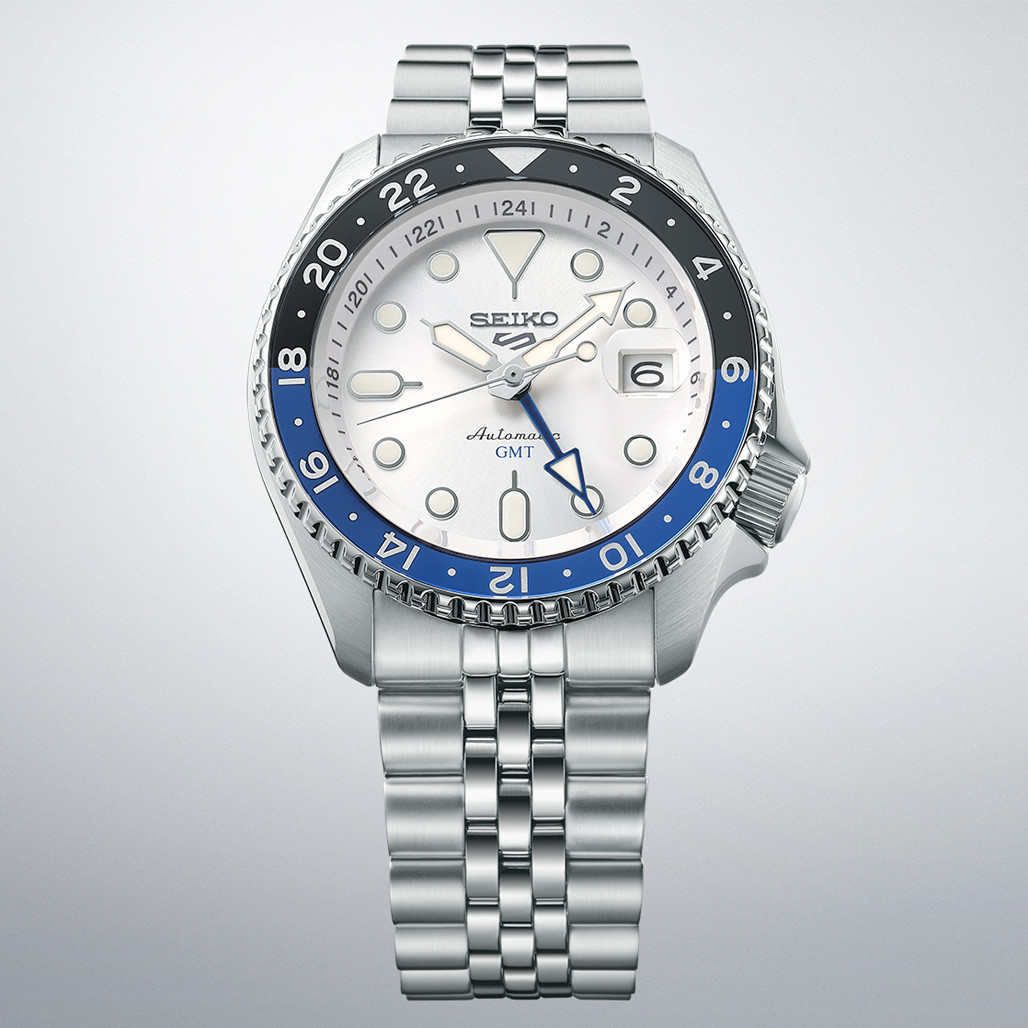 Seiko 5 Sports Automatic GMT Watch with Silver-White Dial #SSK033