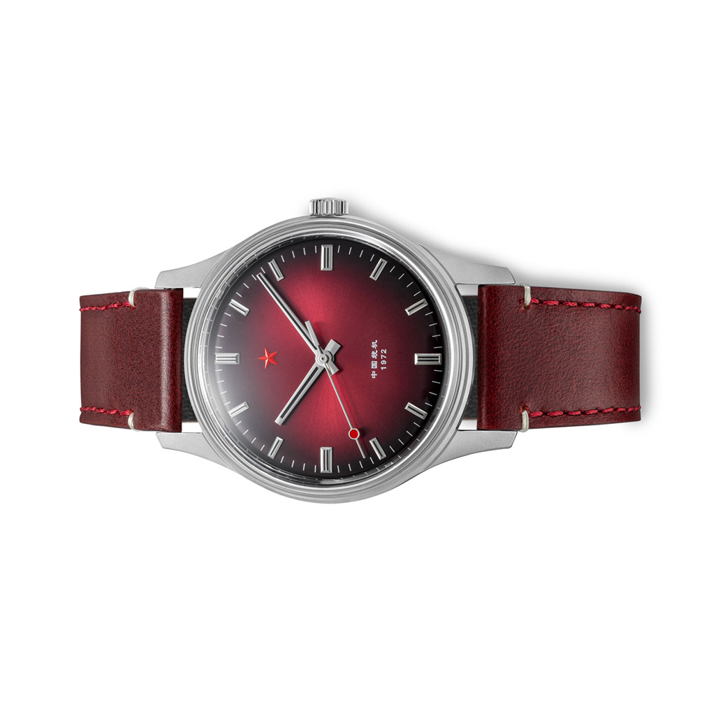 Red Star 3-Hand Dress Watch with Burgundy Dial and Mechanical Movement ...