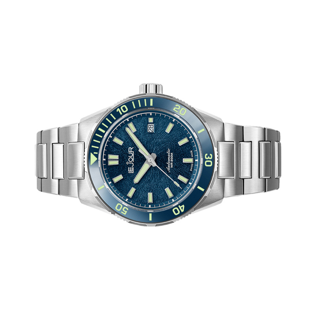 Le Jour Coral Automatic Swiss Dive Watch with Blue Textured Dial #LJ-CD-002