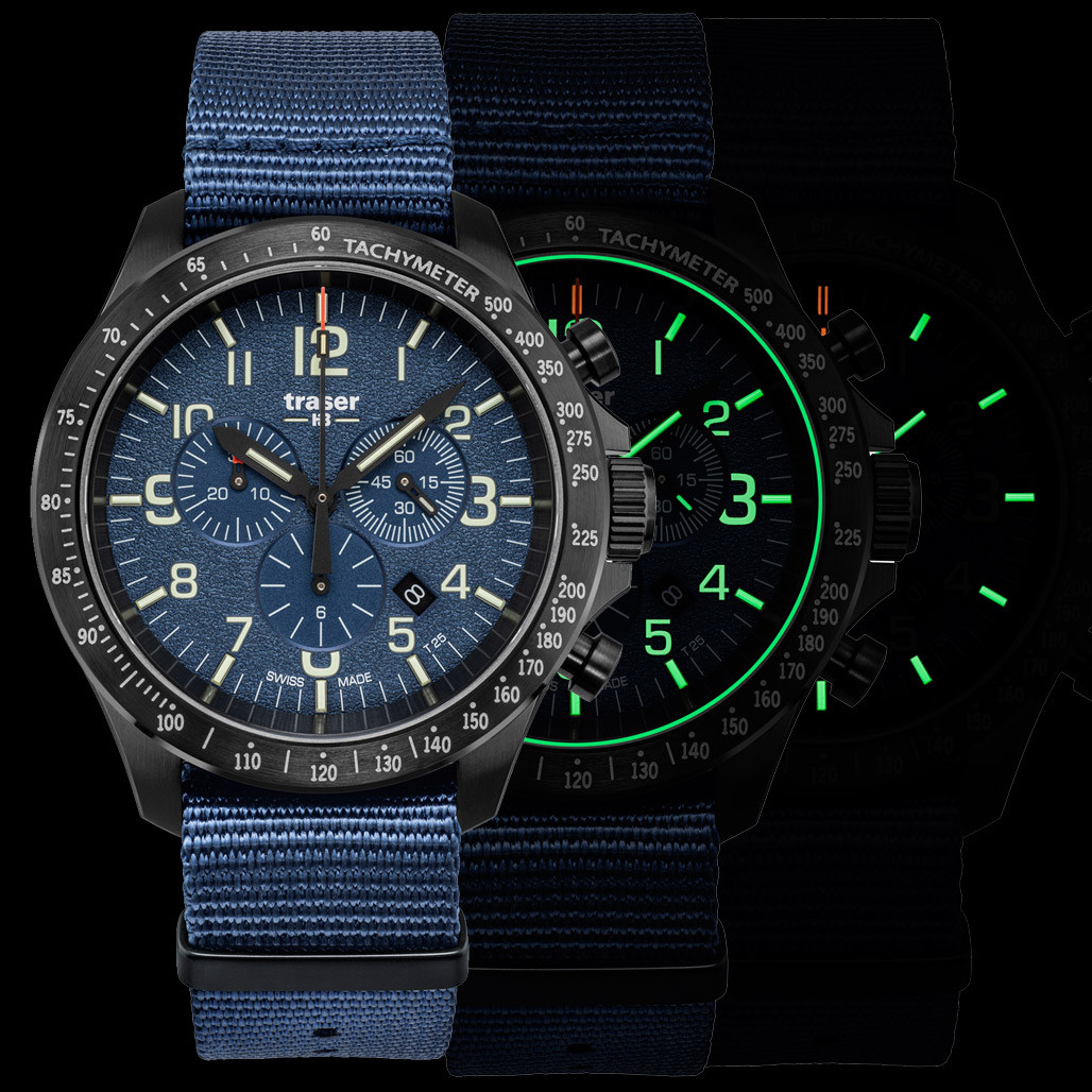 Traser P67 Officer Pro Chronograph Blue Tritium Watch #109461