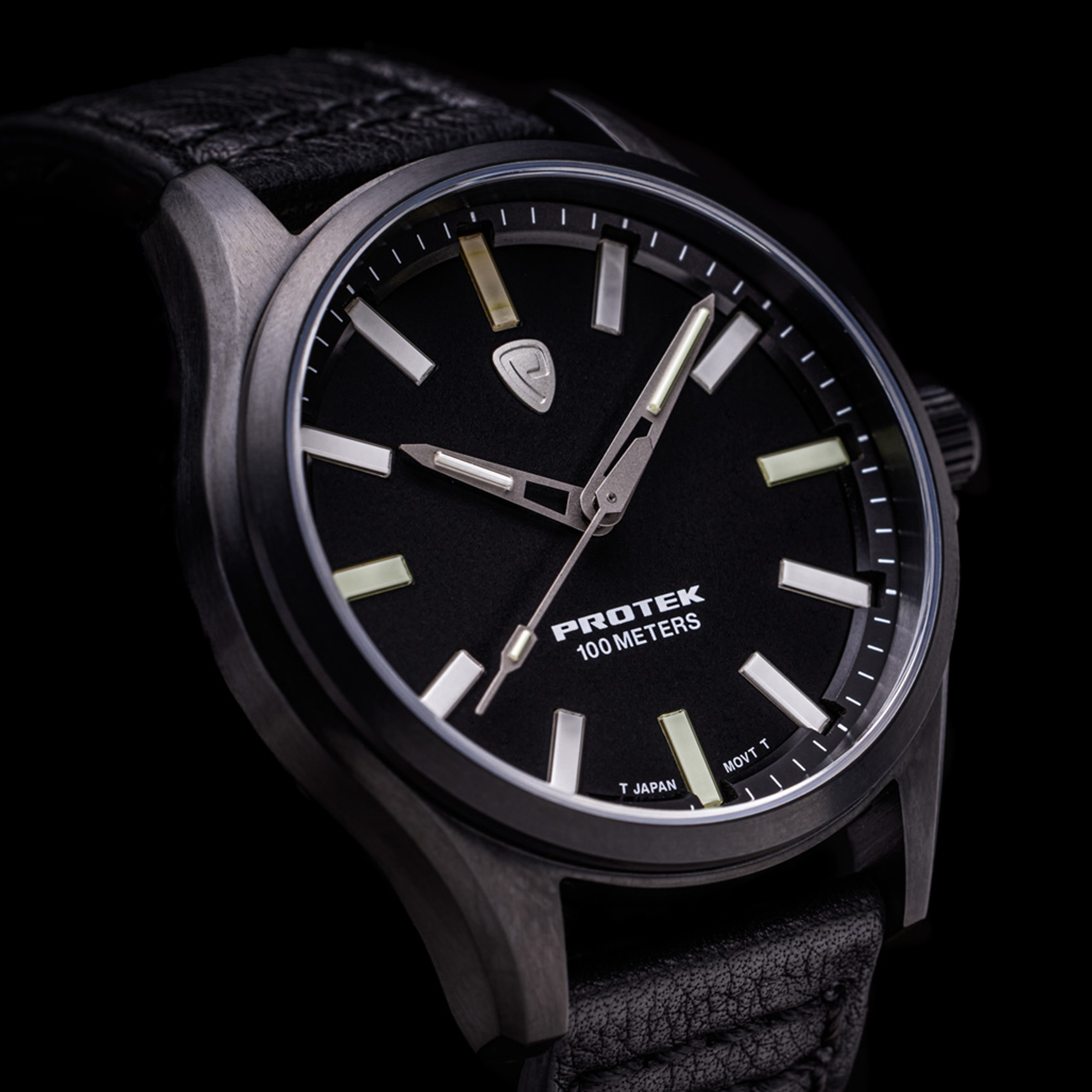 Protek IP Black Titanium Field Watch 3000 Series with Tritium T100 Tubes and Black Dial #PT3002