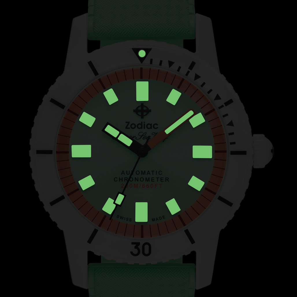 Zodiac Super Seawolf Ceramic COSC Automatic Dive Watch with Green Dial ...
