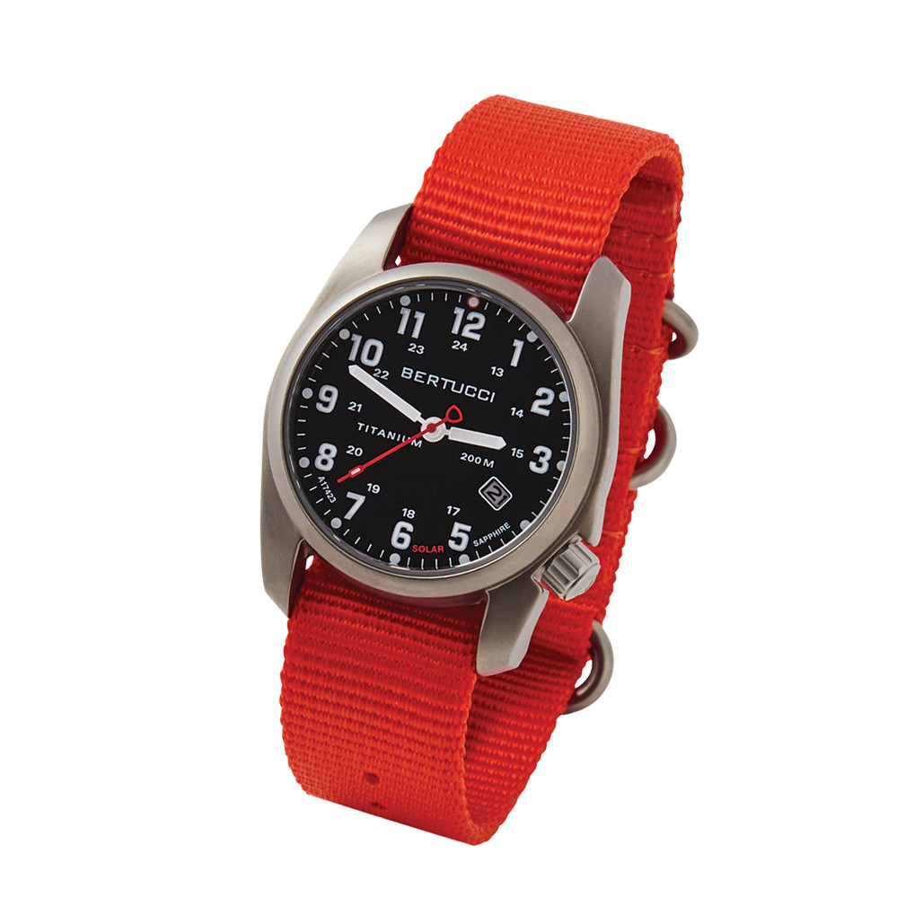 Bertucci A-2T Solar Classic Titanium Field Watch with Orange Nylon ...